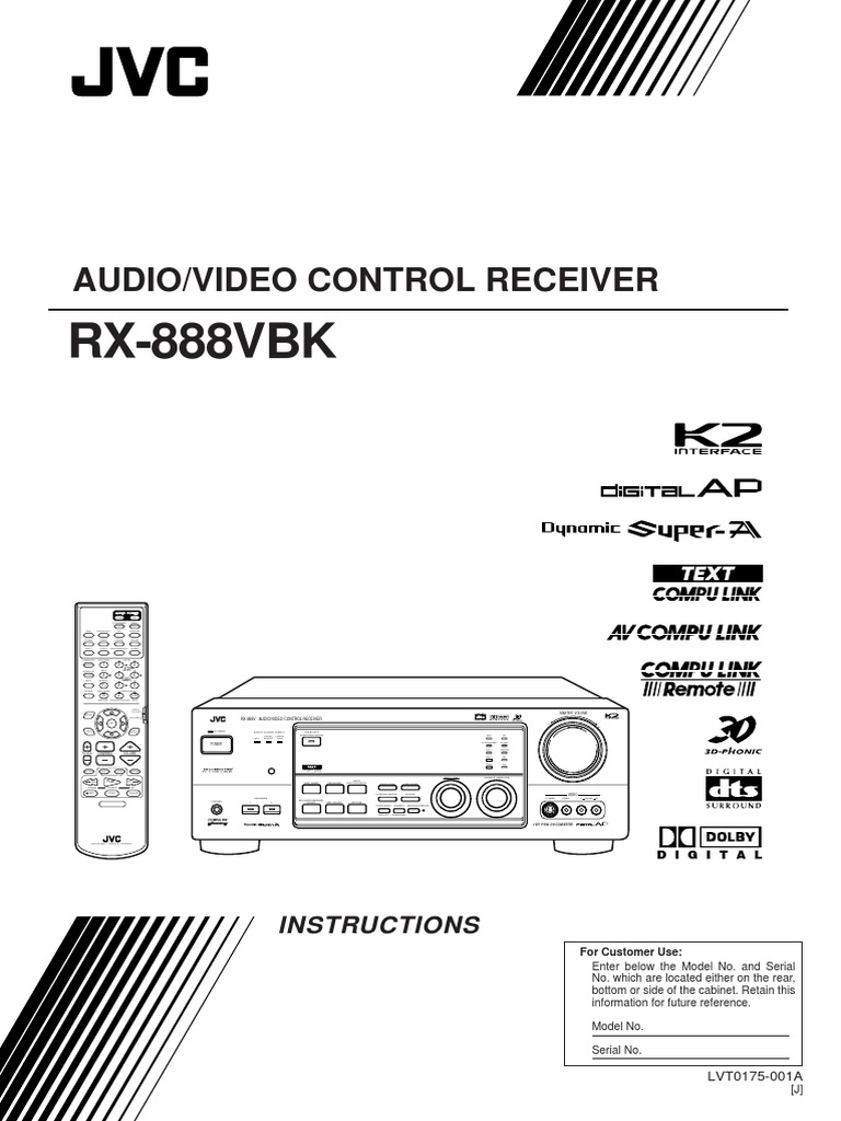 Instruction Manual For JVC RX-884VBK | PDF | Videocassette Recorder | Loudspeaker