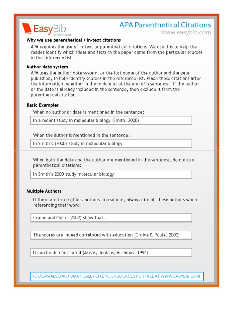 APA Parenthetical Citations | Citation | Apa Style