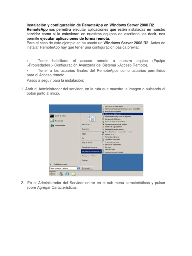 Instalación y Configuración de RemoteApp en Windows Server 2008 R2 | PDF | Servidor (Computación ...