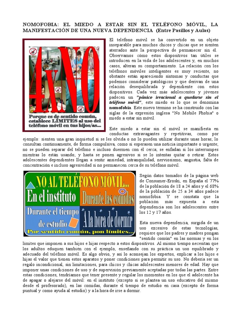 Nomofobia Introduccion Profes | PDF | Adolescencia | Temor