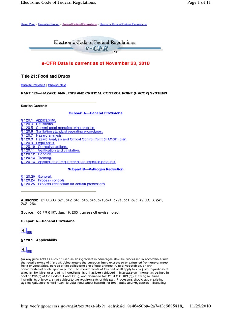 21 CFR 120 HACCP | PDF | Hazard Analysis And Critical Control Points ...
