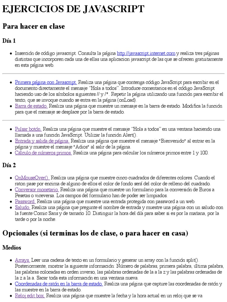 Ejercicios de Javascript | PDF | Script Java | Ventana (informática)