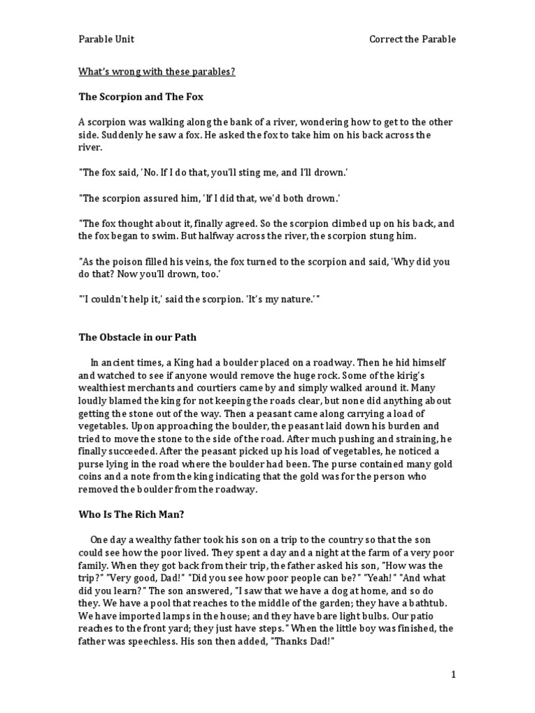 Correct The Parable Handout | PDF
