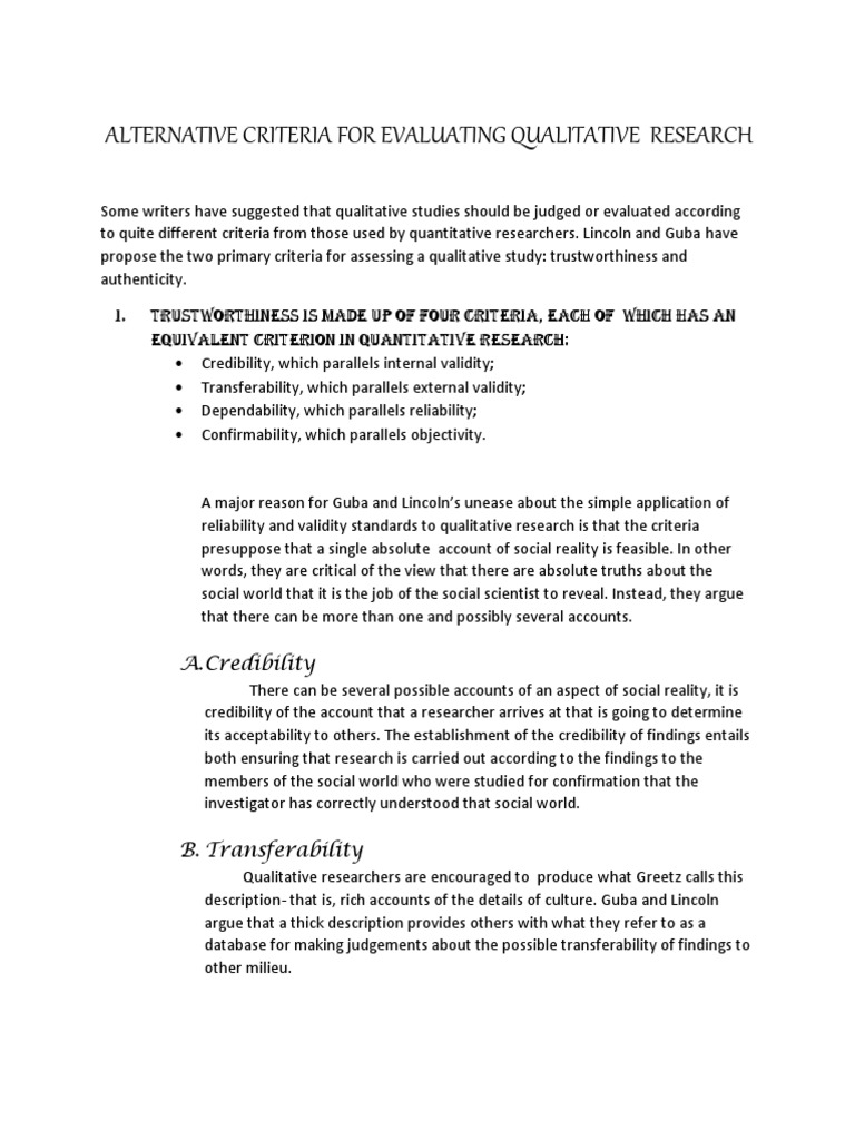 Alternative Criteria For Evaluating Qualitative Research | PDF | Qualitative Research | Validity ...