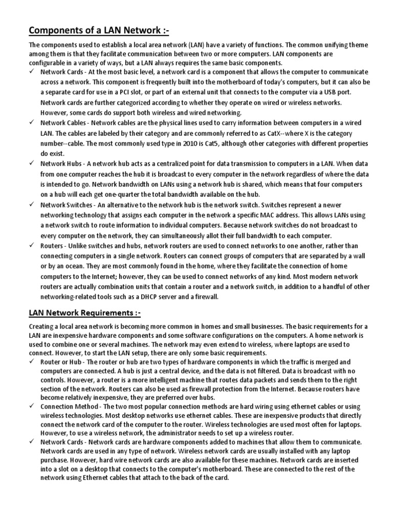 Components of A LAN Network | PDF | Computer Network | Network ...