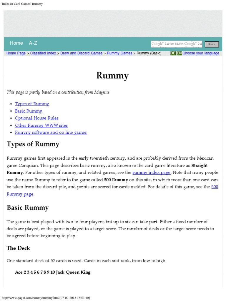 Rules of Card Games - Rummy | PDF | Rummy | Playing Cards