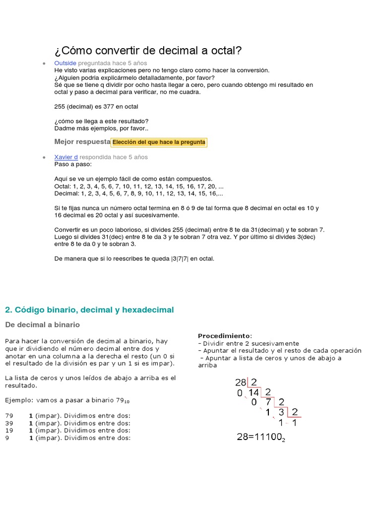 Cómo Convertir de Decimal A Octal | PDF | Aritmética | Lógica