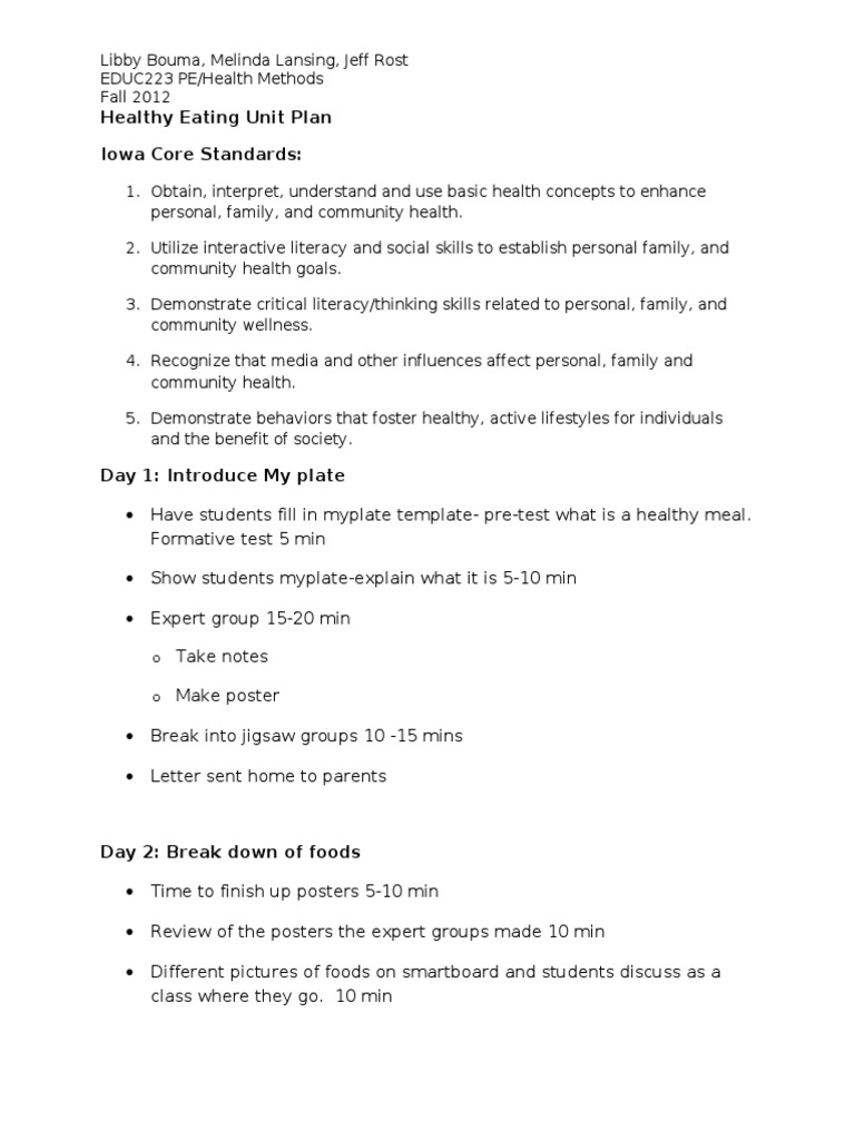 Healthy Eating Unit Plan | PDF | Foods