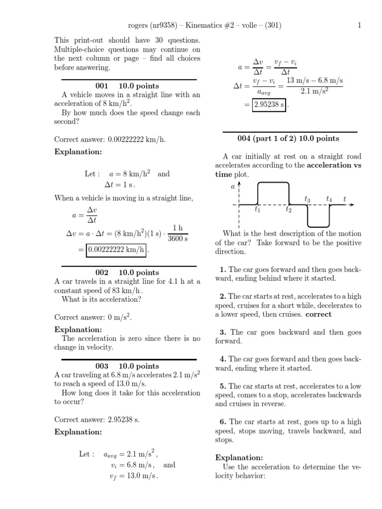 Kinematics problems with acceleration, velocity, and position ...