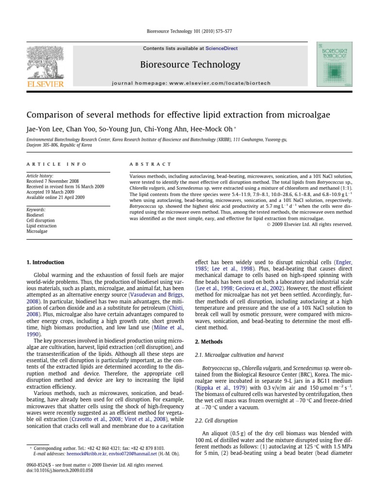 Comparison of Several Methods For Effective Lipid Extraction From ...