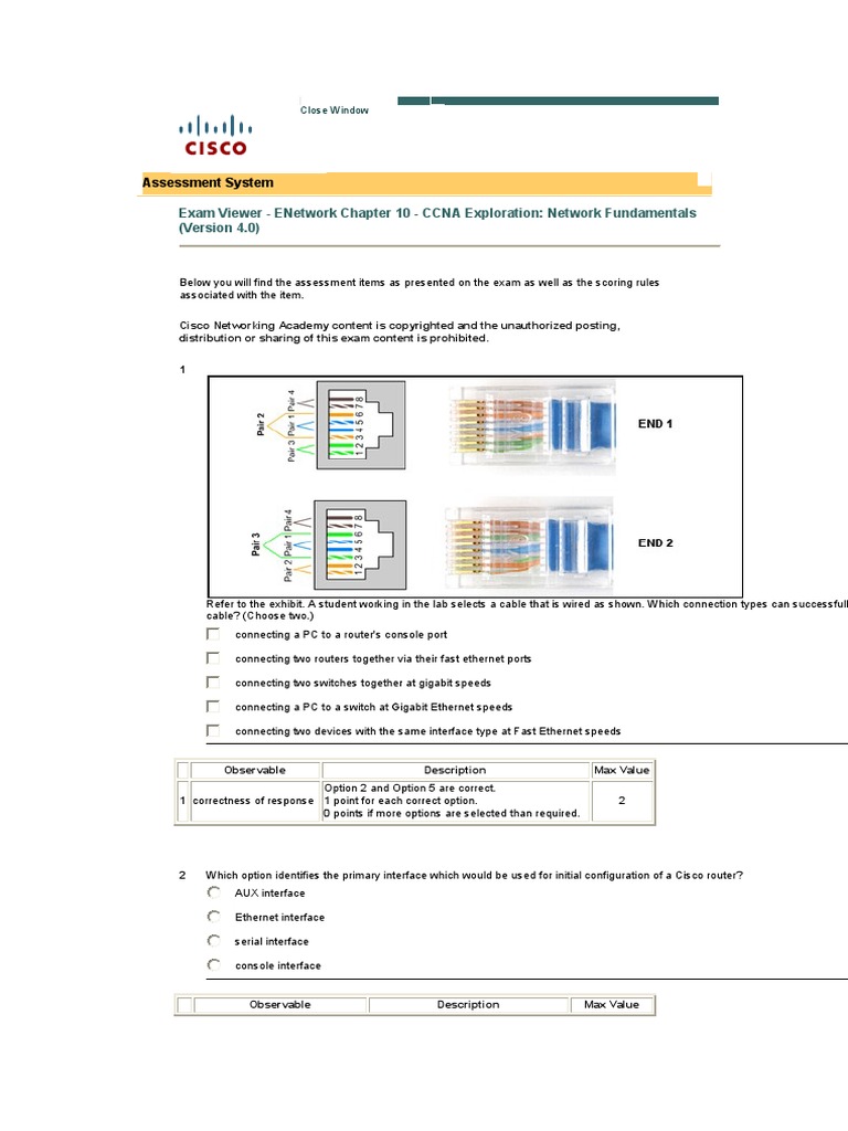 Assessment System: Exam Viewer - Enetwork Chapter 10 - Ccna Exploration: Network Fundamentals ...
