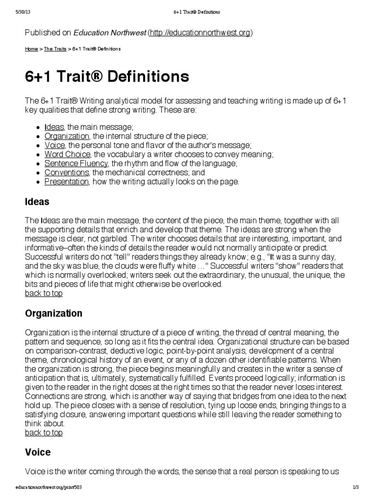 6+1 Trait Definitions | PDF | Proofreading | Linguistics