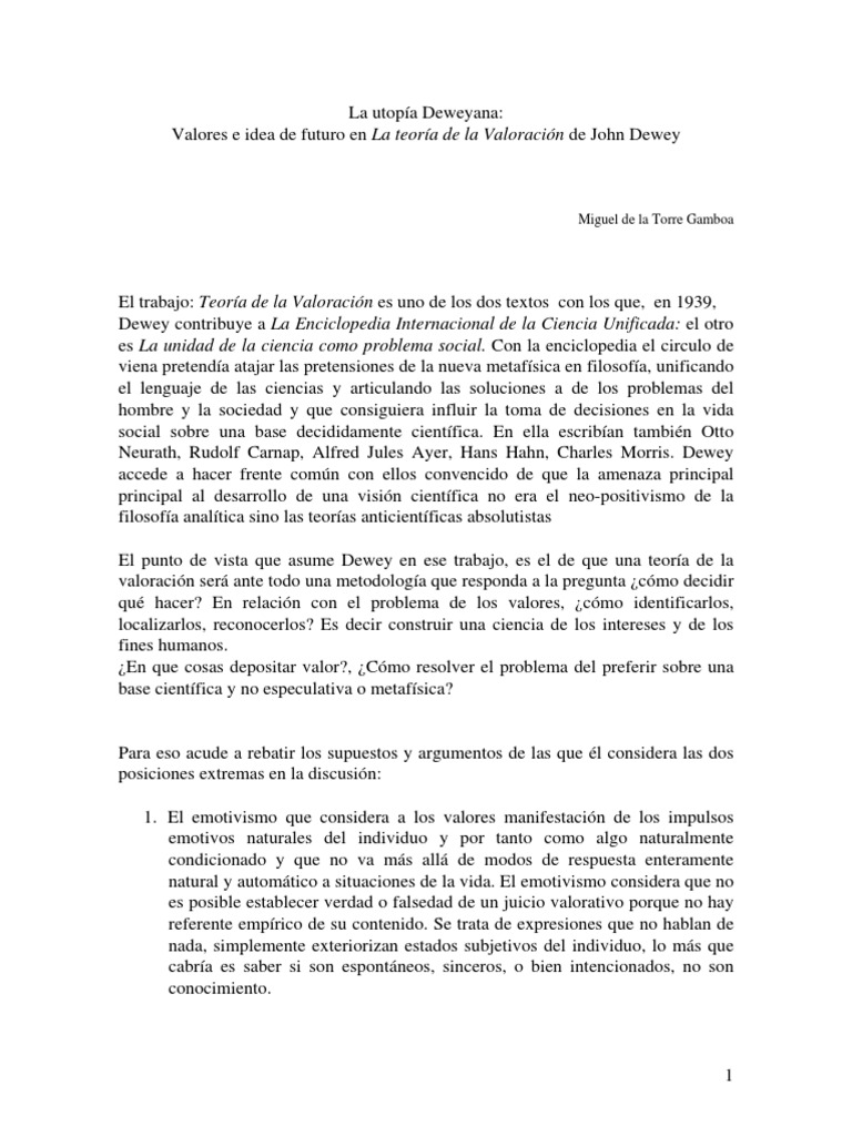 Dewey Resumen Teoria de La Valoracion | PDF | Existencia | Filosofía