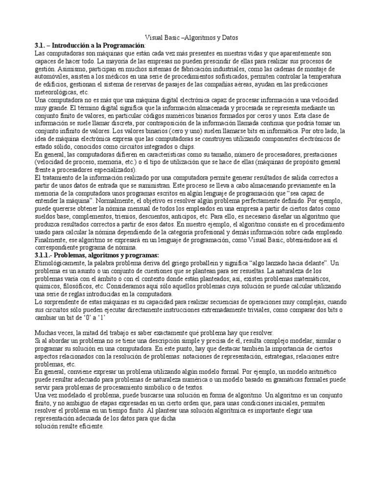 Visual Basic Algoritmos Manual Pdf Algoritmos Lenguaje De