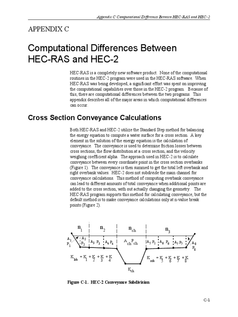 Computational Differences Between HEC-RAS and HEC-2: Appendix C | PDF ...
