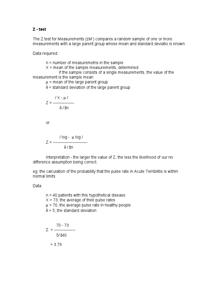 Z-Test for Sample Measurements Analysis | PDF | Science & Mathematics