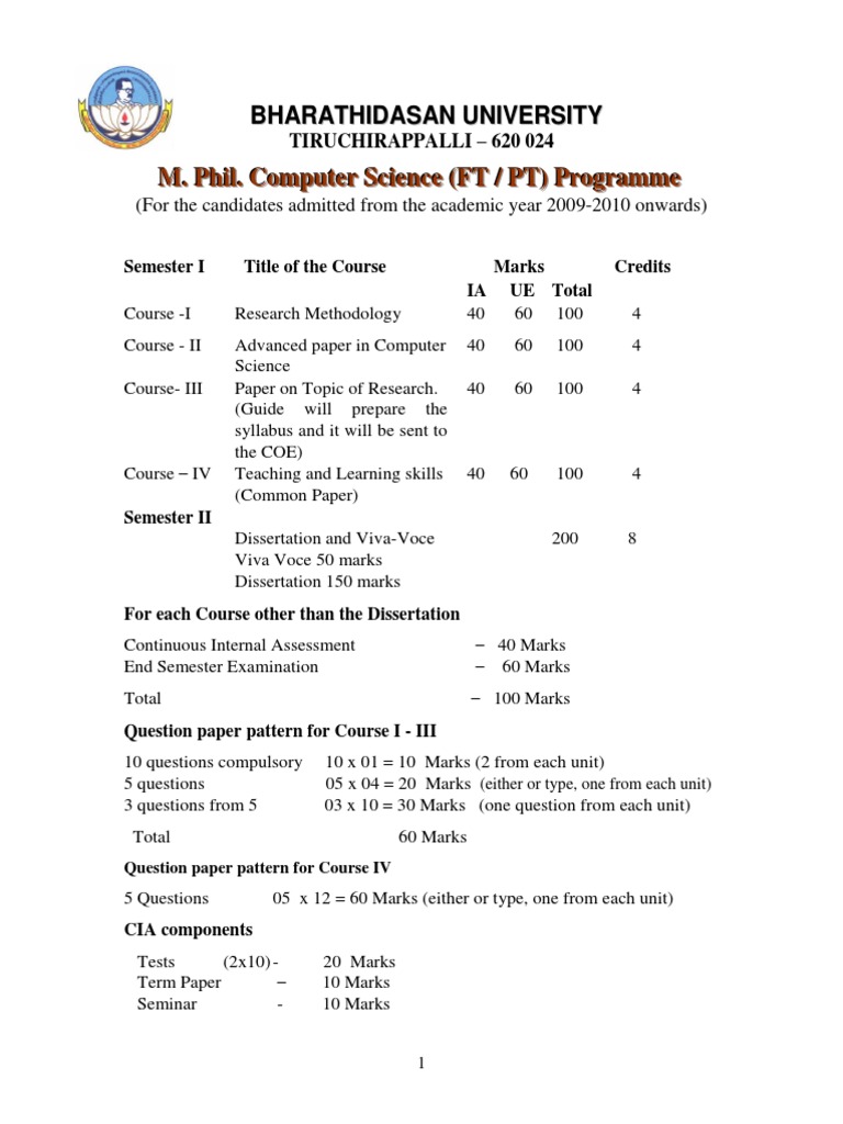 M.Phil. Computer Science Program Curriculum and Course Descriptions for ...