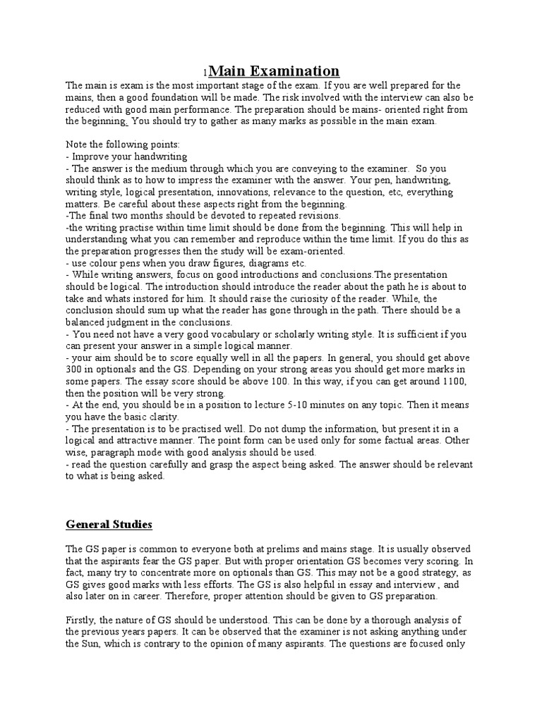 Main Examination: General Studies | PDF | Test (Assessment) | Essays