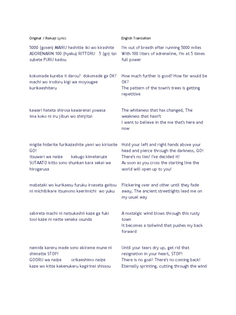 Original / Romaji Lyrics English Translation | PDF