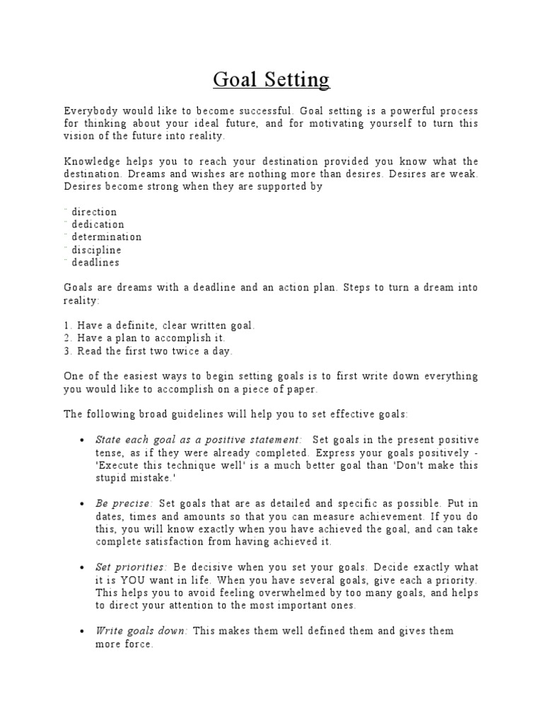 Goal Setting | Goal Setting | Goal