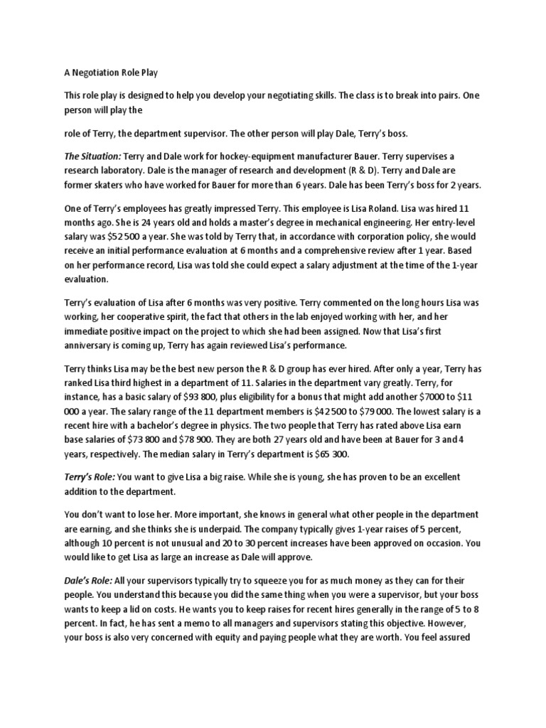 A Negotiation Role Play | PDF | Negotiation | Salary