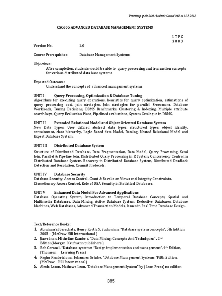 Advanced DBMS Course Overview | PDF | Relational Database | Databases