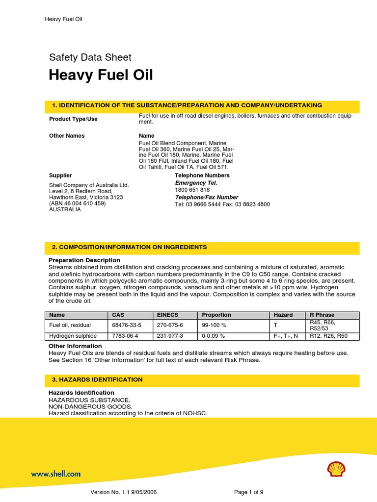 Hfo Msds Shell | Dangerous Goods | Fuel Oil