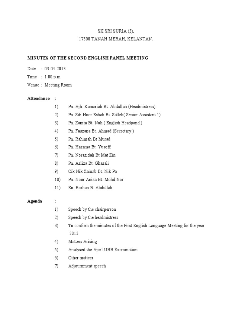 Minutes Of The Second English Panel Meeting Pdf Teachers Further