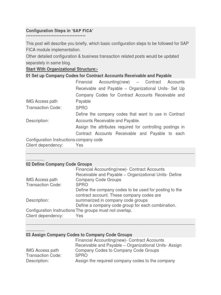Configuration Steps for Implementing SAP FICA Module | PDF | Invoice ...
