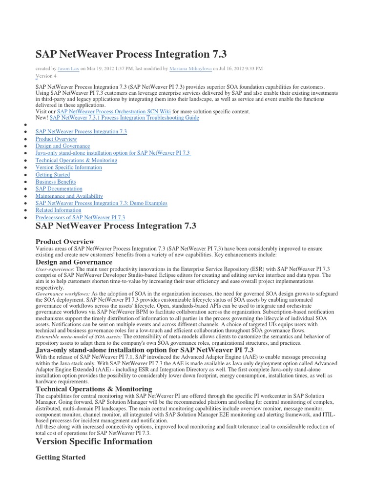 Sap Netweaver Process Integration 7 3 Pdf Sap Se Service Oriented Architecture