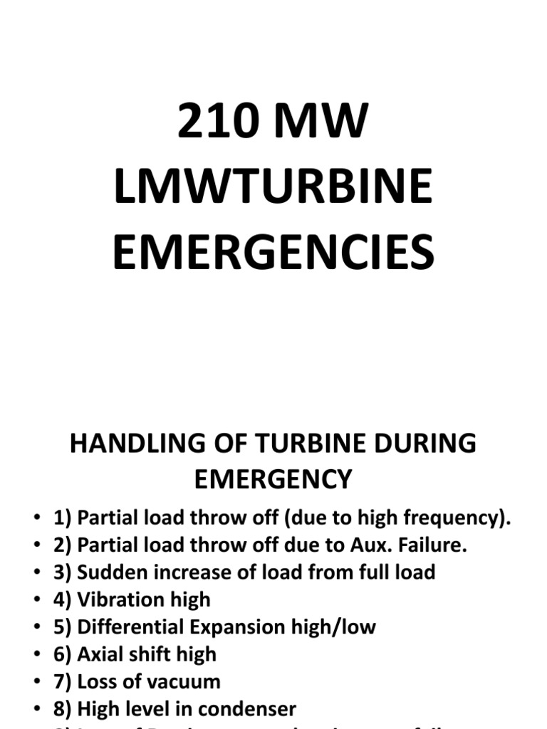 210 MW LMW Turbine Emergencies | PDF | Boiler | Turbine