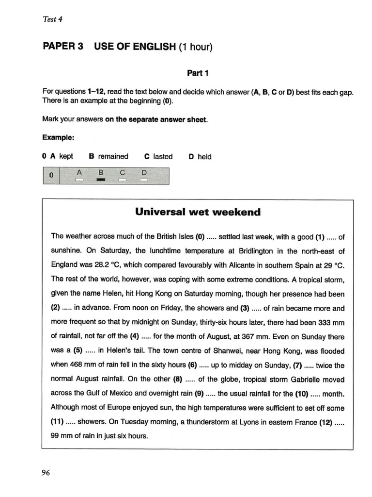 Cae Exam Practice Book 2 Test 4 Use of English | PDF | Educational ...