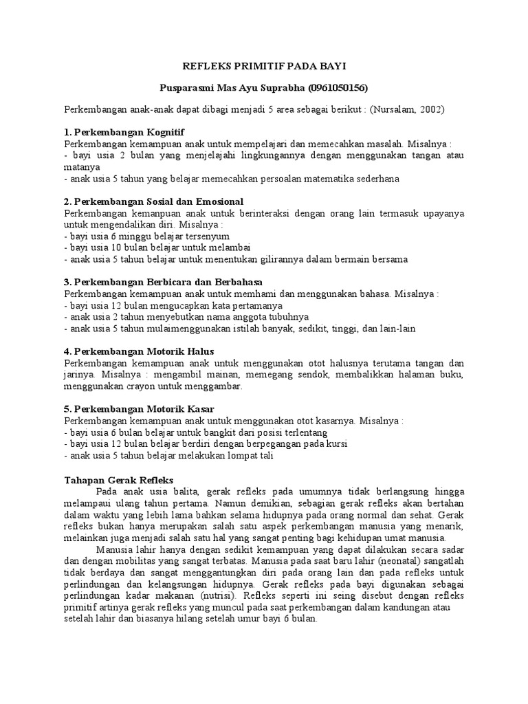 Refleks Primitif Pada Bayi | PDF