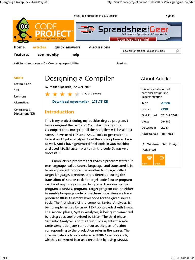 Designing A Compiler - CodeProject | PDF | Compiler | Parsing