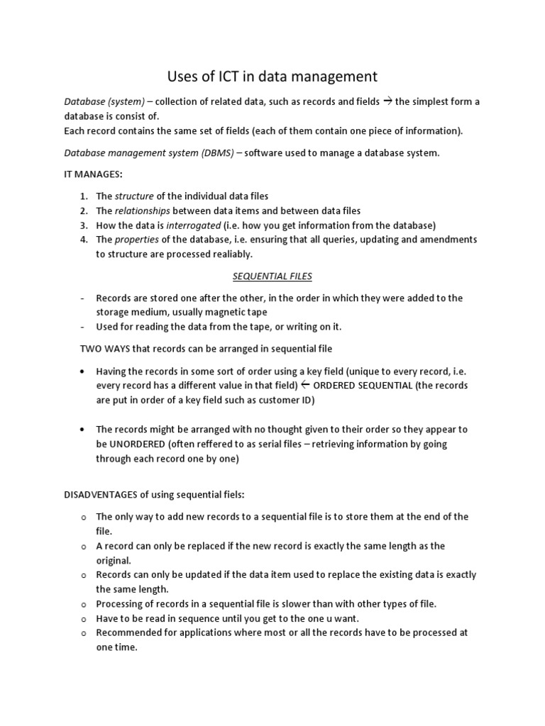 Uses of ICT in Data Management | PDF | Databases | Computer File