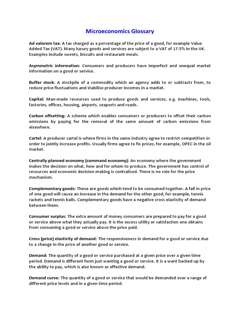 Microeconomics Glossary Guide | PDF | Demand | Labour Economics