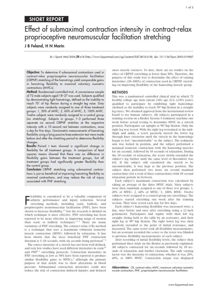 Effect of Submaximal Contraction Intensity in Contract-Relax ...