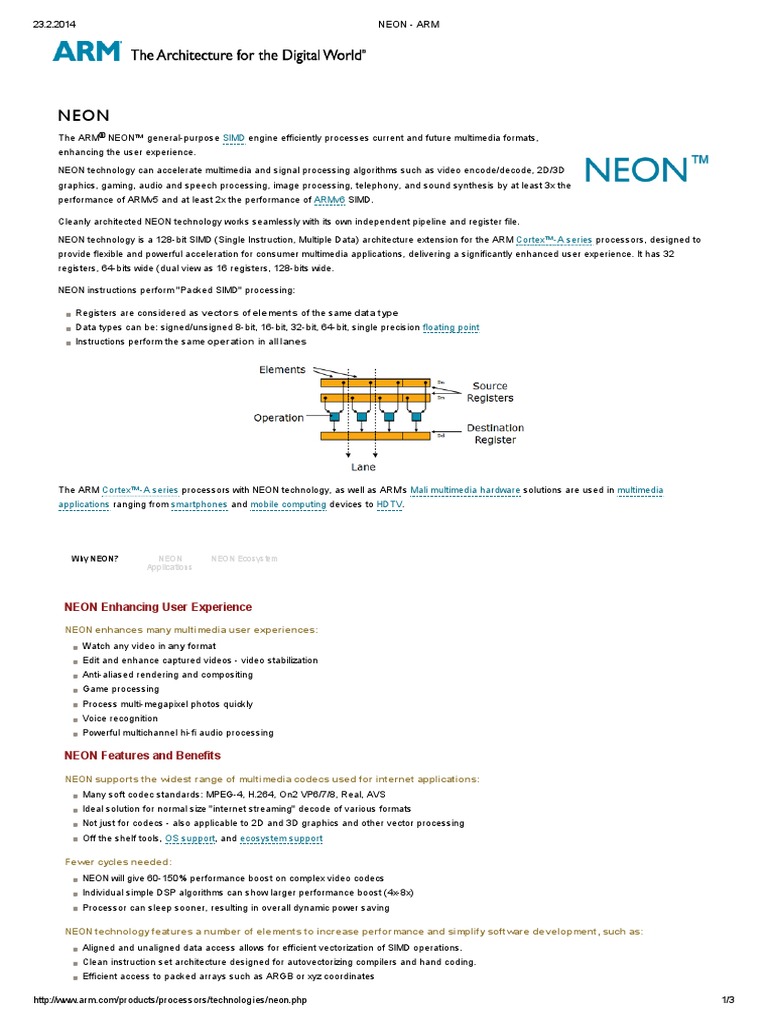 Neon - Arm | PDF | Arm Architecture | H.264/Mpeg 4 Avc