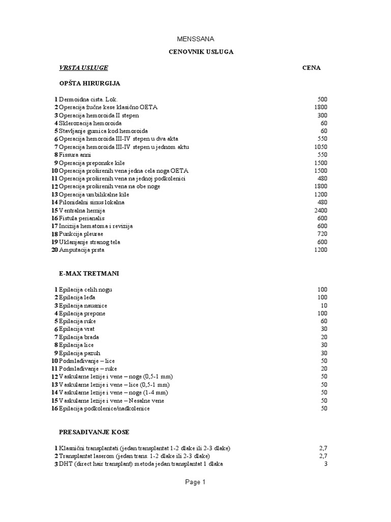 233 Cenovnik Usluga | PDF