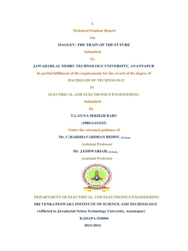 A Technical Seminar Report On: Bachelor of Technology IN Electrical and ...