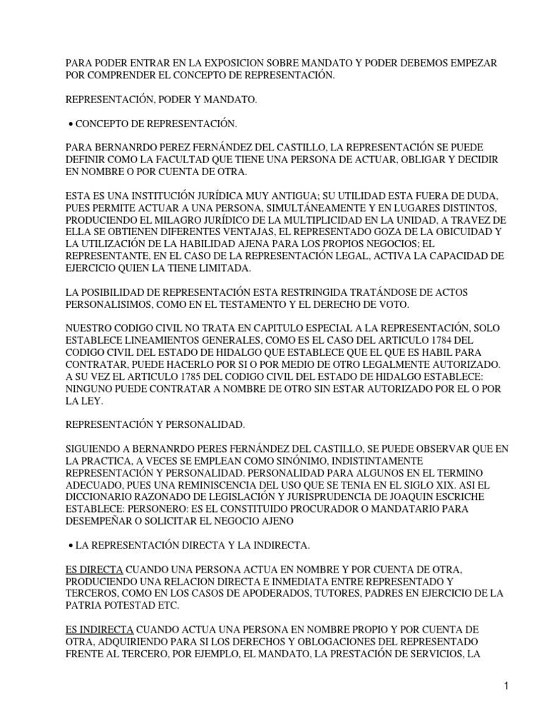 Representación, Poder y Mandato | PDF