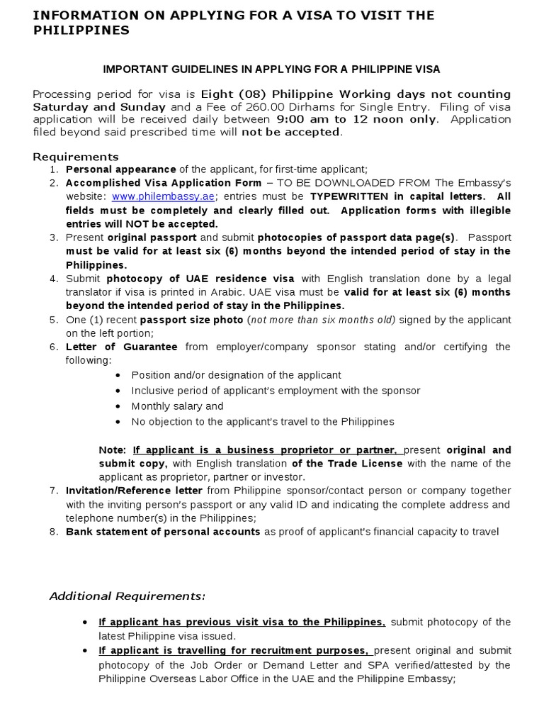 Philippine Visa Application Guidelines | PDF | Travel Visa | Document