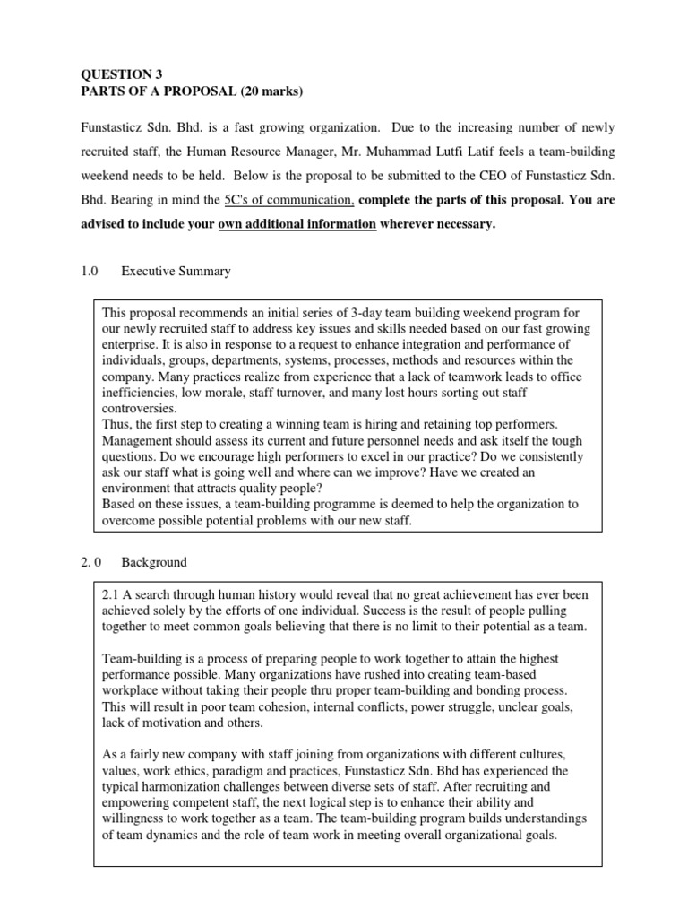 Example of a Proposal - Exam Question3 | Team Building | Goal