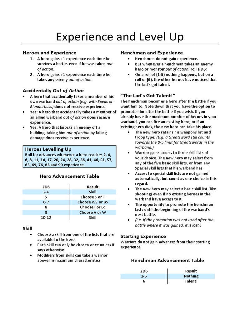 Experience and Level Up | PDF | Hero | Leisure Activities