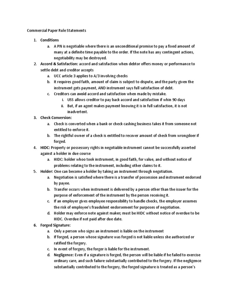 Commercial Paper Rule Overview | PDF | Negotiable Instrument | Cheque