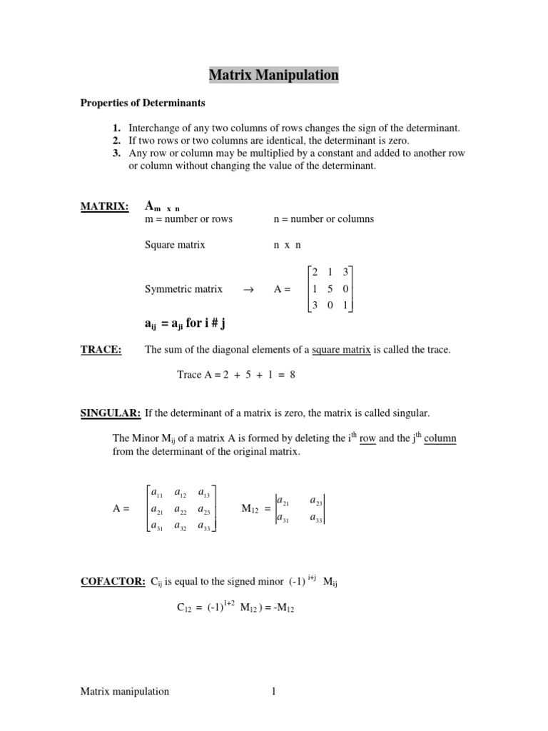 Matrix Operations / Manipulation | PDF | Determinant | Matrix (Mathematics)