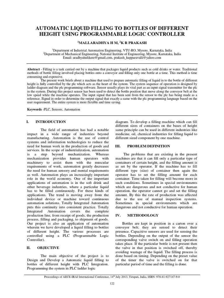 Automatic Liquid Filling To Bottles of Different Height | PDF | Programmable Logic Controller ...