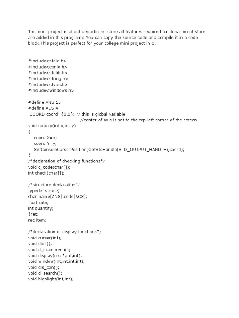 Departmental Store C Language | PDF | Software | Computer Programming