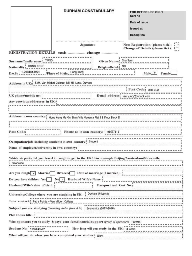 Police Registration Form (Updated) | PDF