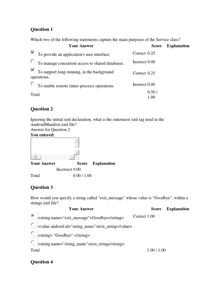 Android Development Quiz Pdf Xml Interface Computing